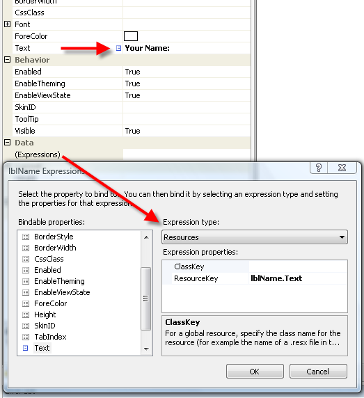 Figure 3 – Explicit Resource Expressions show up in the Property Editor by marking properties ...